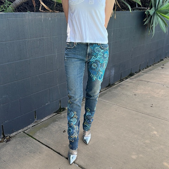 ema savahal | Jeans | Rma Savaha Hand Painted Floral Jeans Size | Poshmark